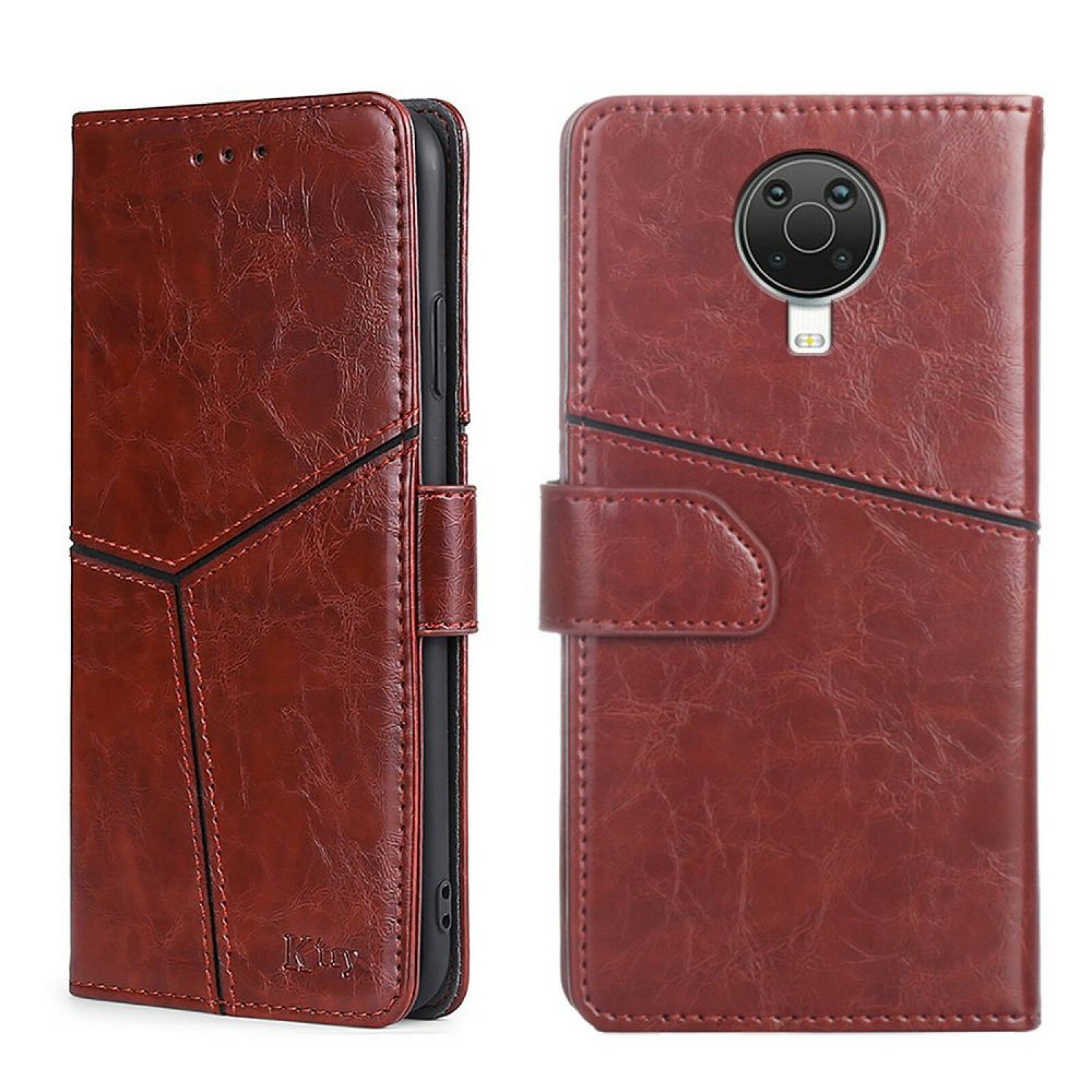 Чехол-книжка MyPads для Nokia 6.3 / G20 из качественной импортной кожи с геометрическим тиснением, красный кирпичный