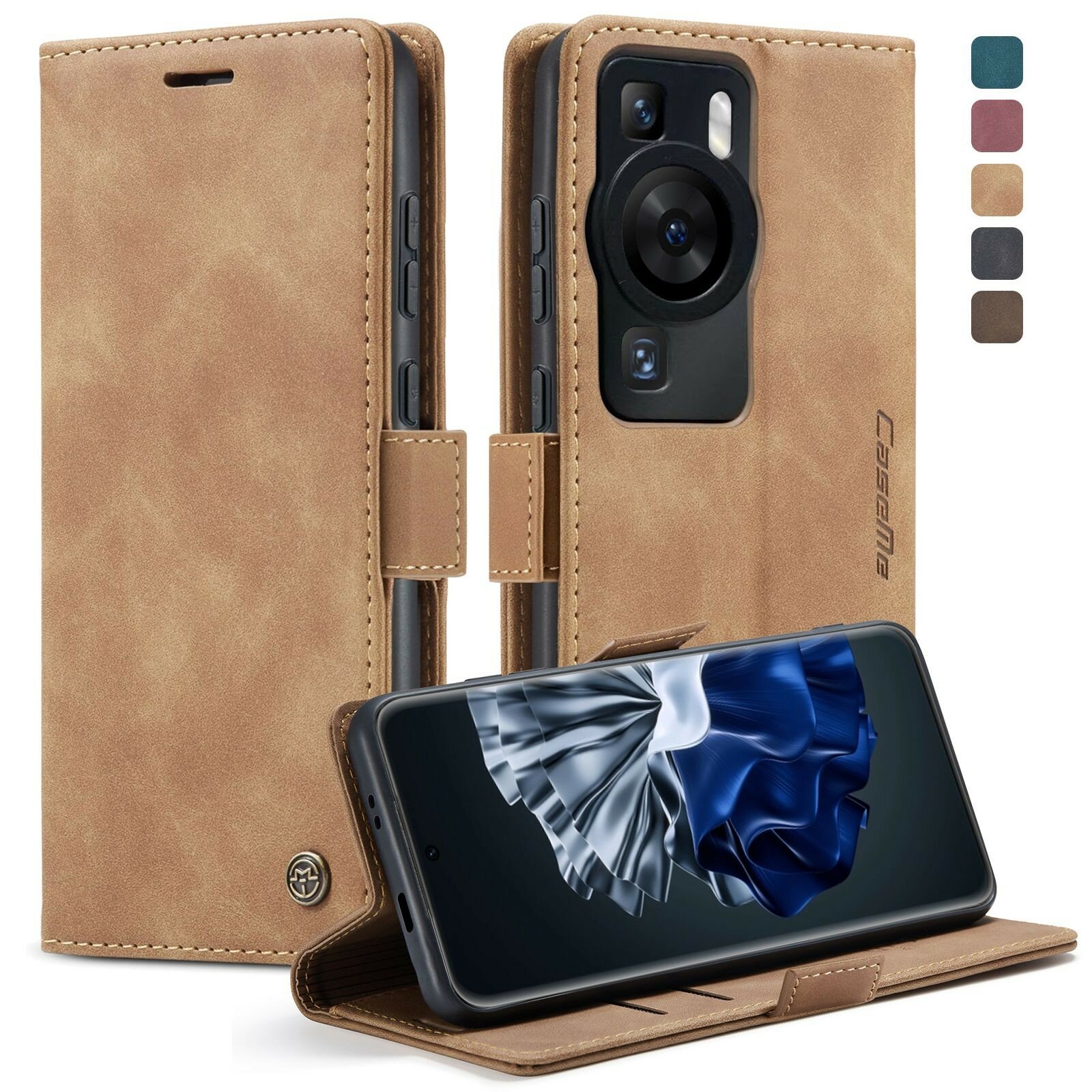Чехол-книжка MyPads для Huawei P60 / P60 Pro с бумажником и визитницей, светло-бежевый