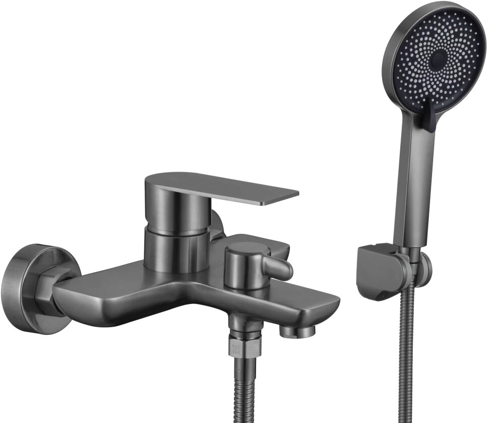 Смеситель для ванны Fmark FS8803Q с душевым гарнитуром, графит