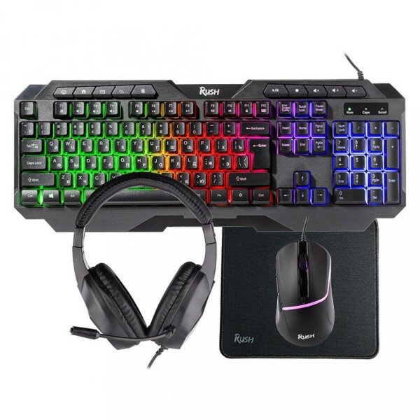 Комплект игровой клавиатура+мышь+гарнитура+коврик Smartbuy F10 черный (SBC610GK)