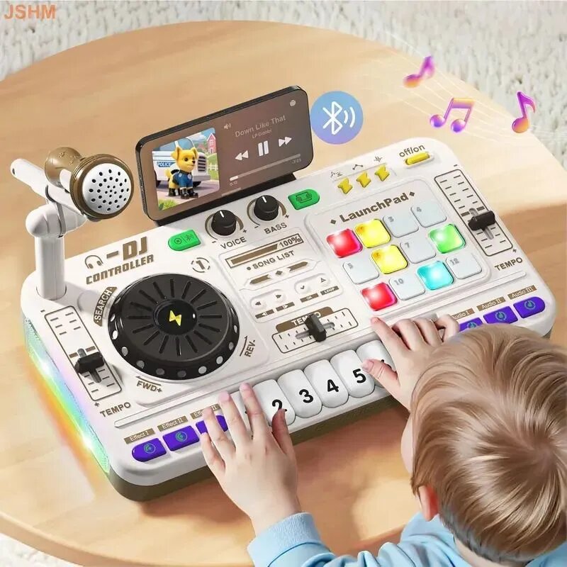 IPlay iLearn Детская игрушка DJ микшер с микрофоном и LaunchPad красная пластик