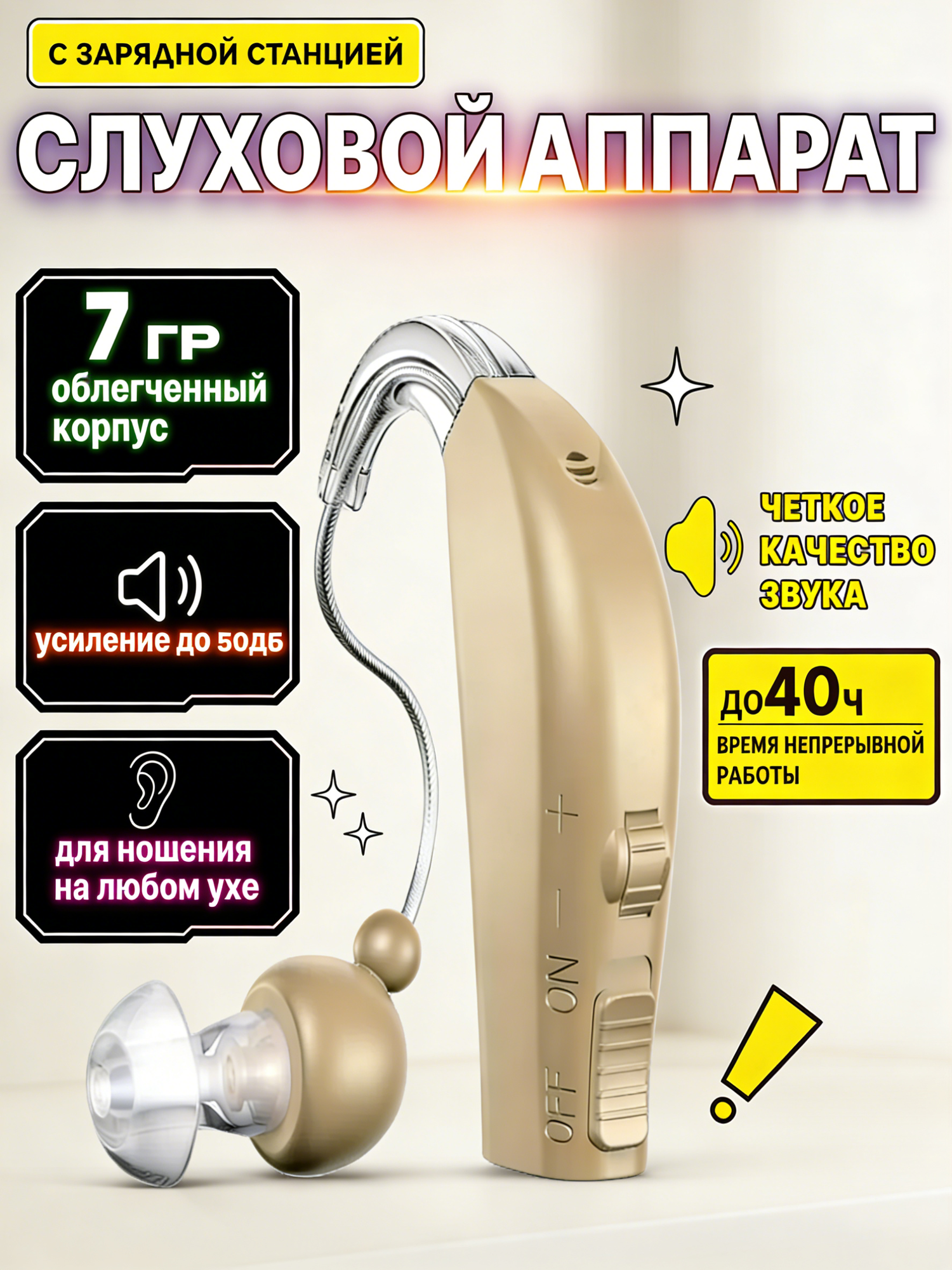 Слуховой аппарат для пожилых с зарядкой и усилителем звука