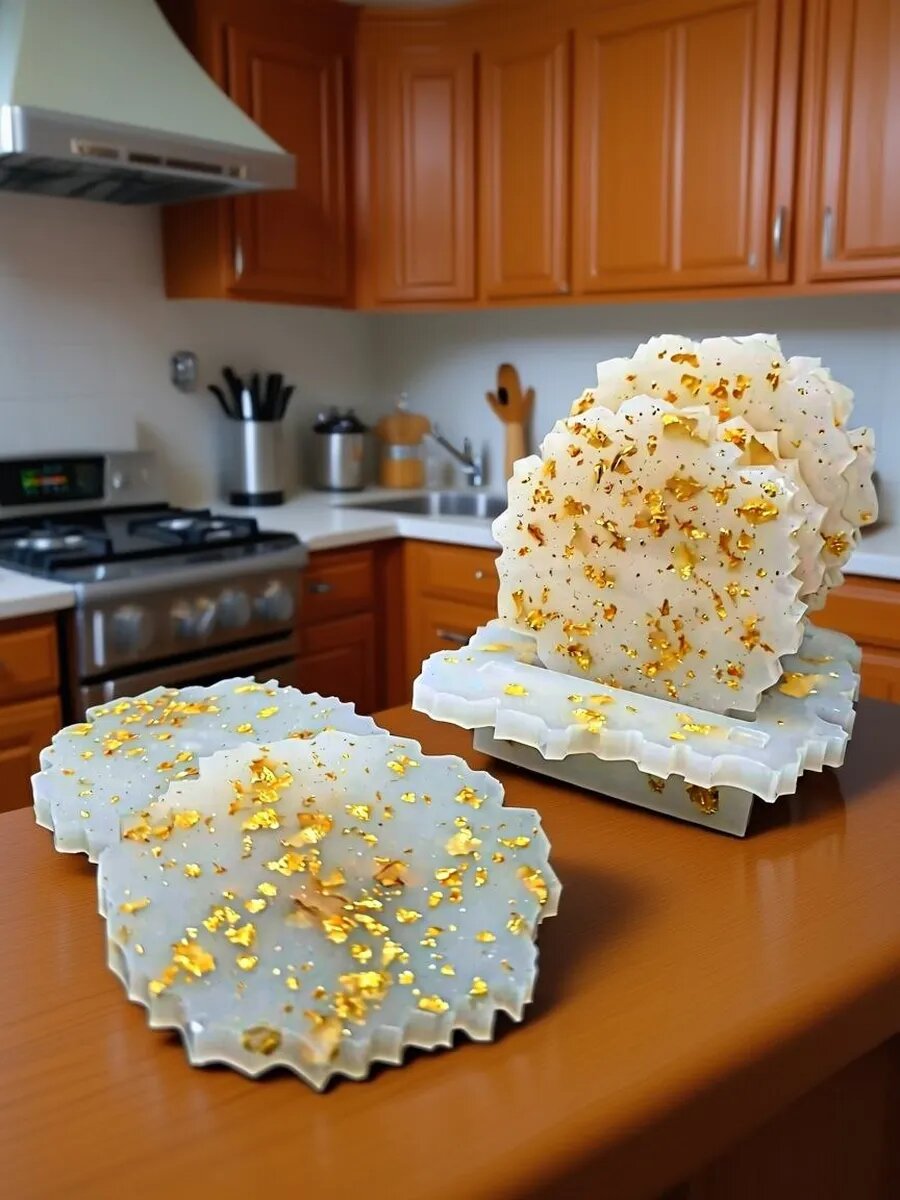 Круглые подстаканники, ручная работа, на подставке, эпоксидная смола