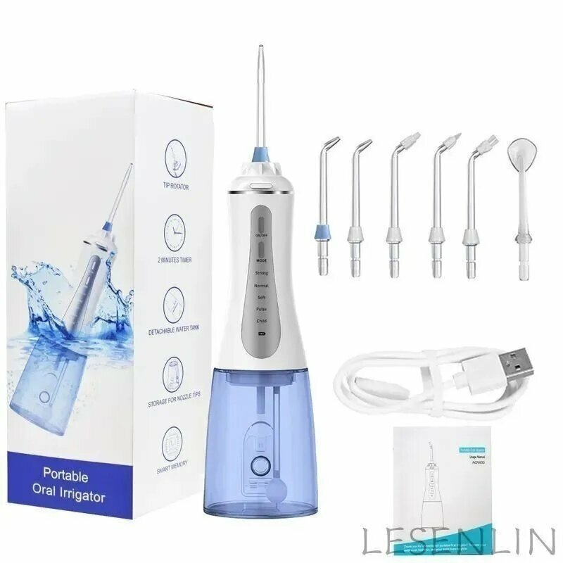 Ирригатор для полости рта портативный Asia Care PRO+, 6 насадок 5 режимов, прибор для чистки брекетов, языка, коронок, имплантов