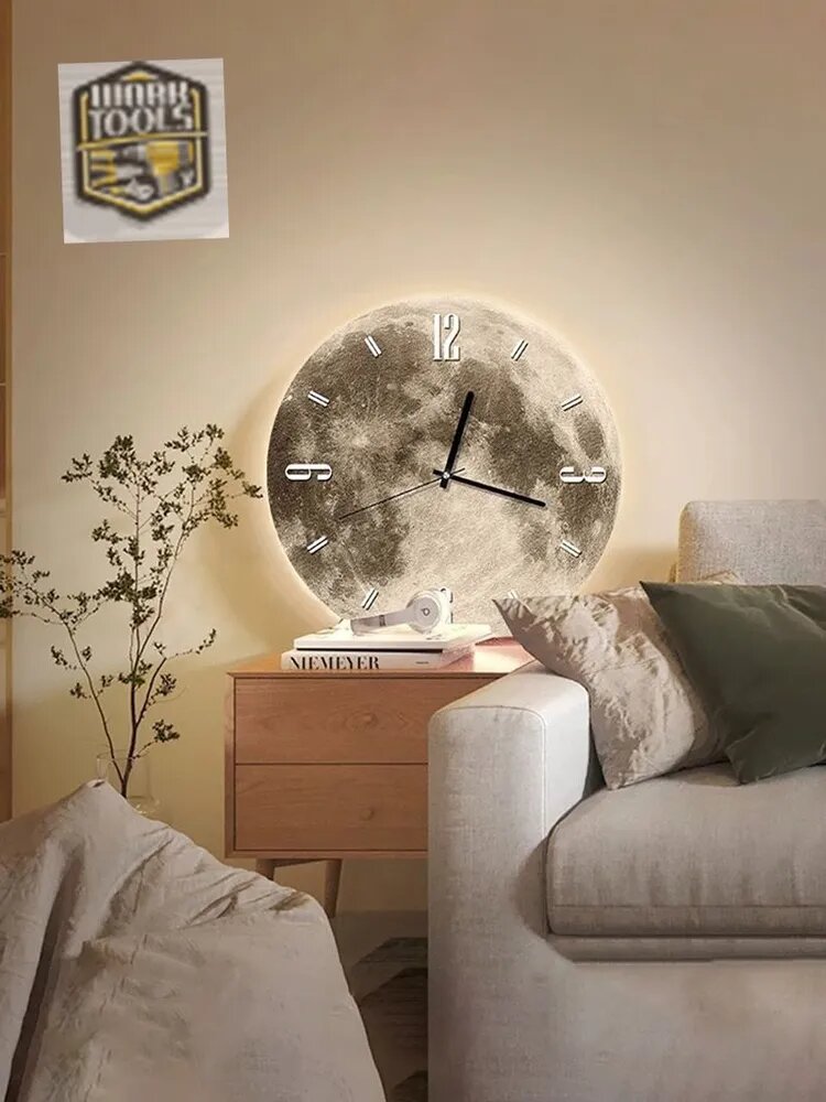 Настенные часы 30см Moon Clock с LED подсветкой, бесшумный кварцевый механизм — фото 1