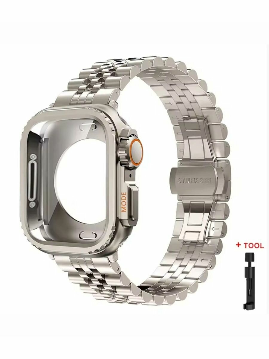 Подходит для Apple Watch S11 10 9 8 7 Ремень из нержавеющей стали + корпус для Apple Watch 49 мм 46 мм 45 мм 44 мм