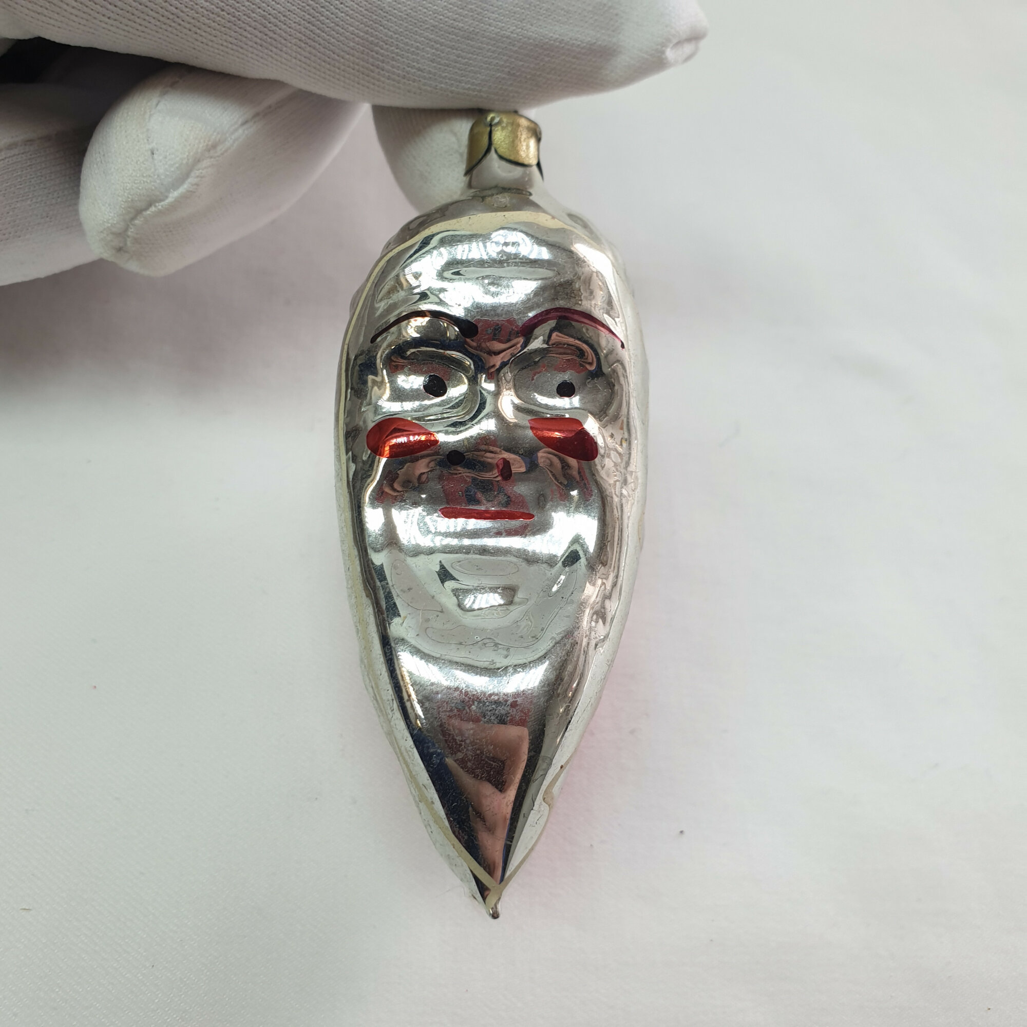 Винтажная елочная игрушка Шишка Месяц 10х3 см, стекло, роспись, СССР.