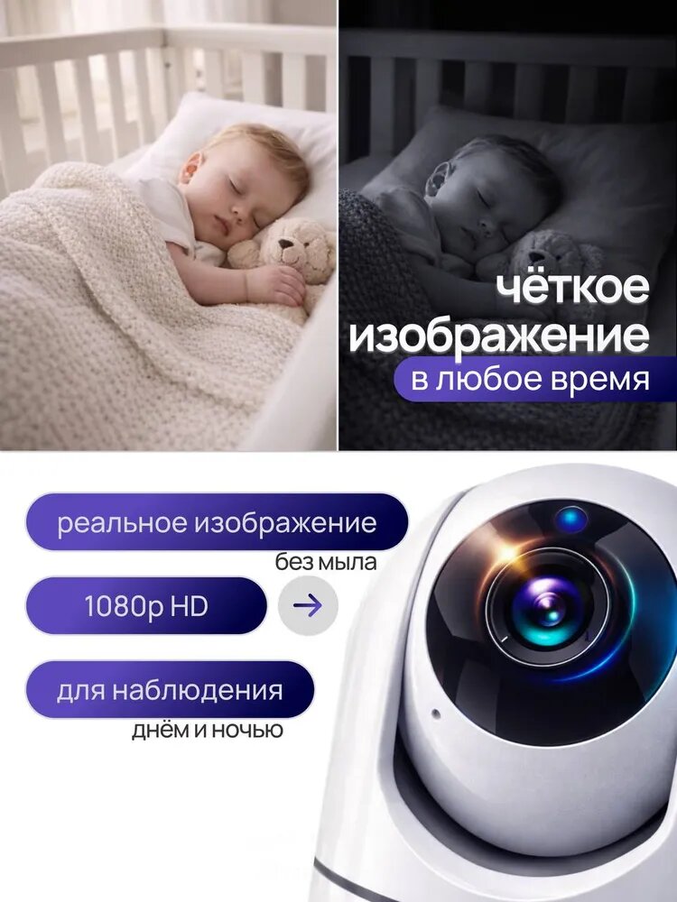 Умная Wi-Fi видеоняня с поворотом 360° 1080p HD, двусторонняя связь, полный контроль за ребёнком — фото 1