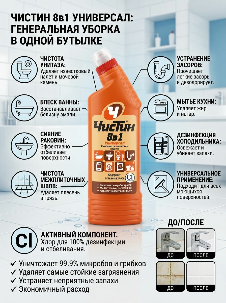 Чистящее средство "Чистин Универсал 8 в 1", 750 мл.
