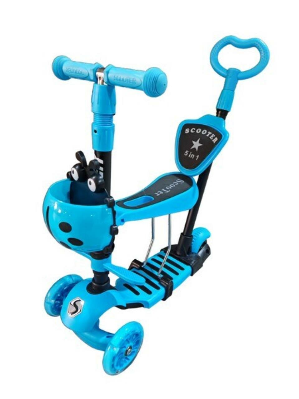 Самокат Slider, трехколесный, с ручкой, с сиденьем, полиуретановые колеса, светящиеся