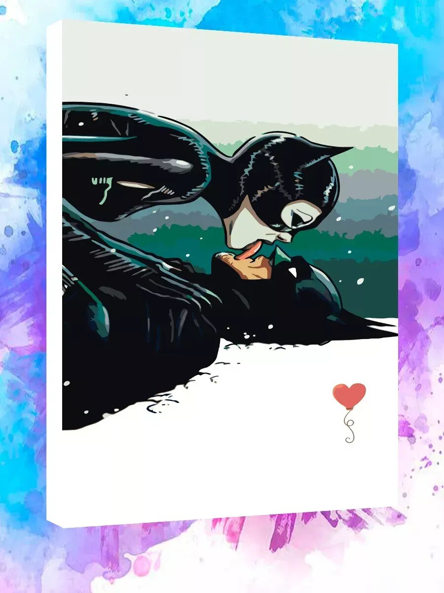 Картина по номерам Бэтмен Женщина Кошка Марвел