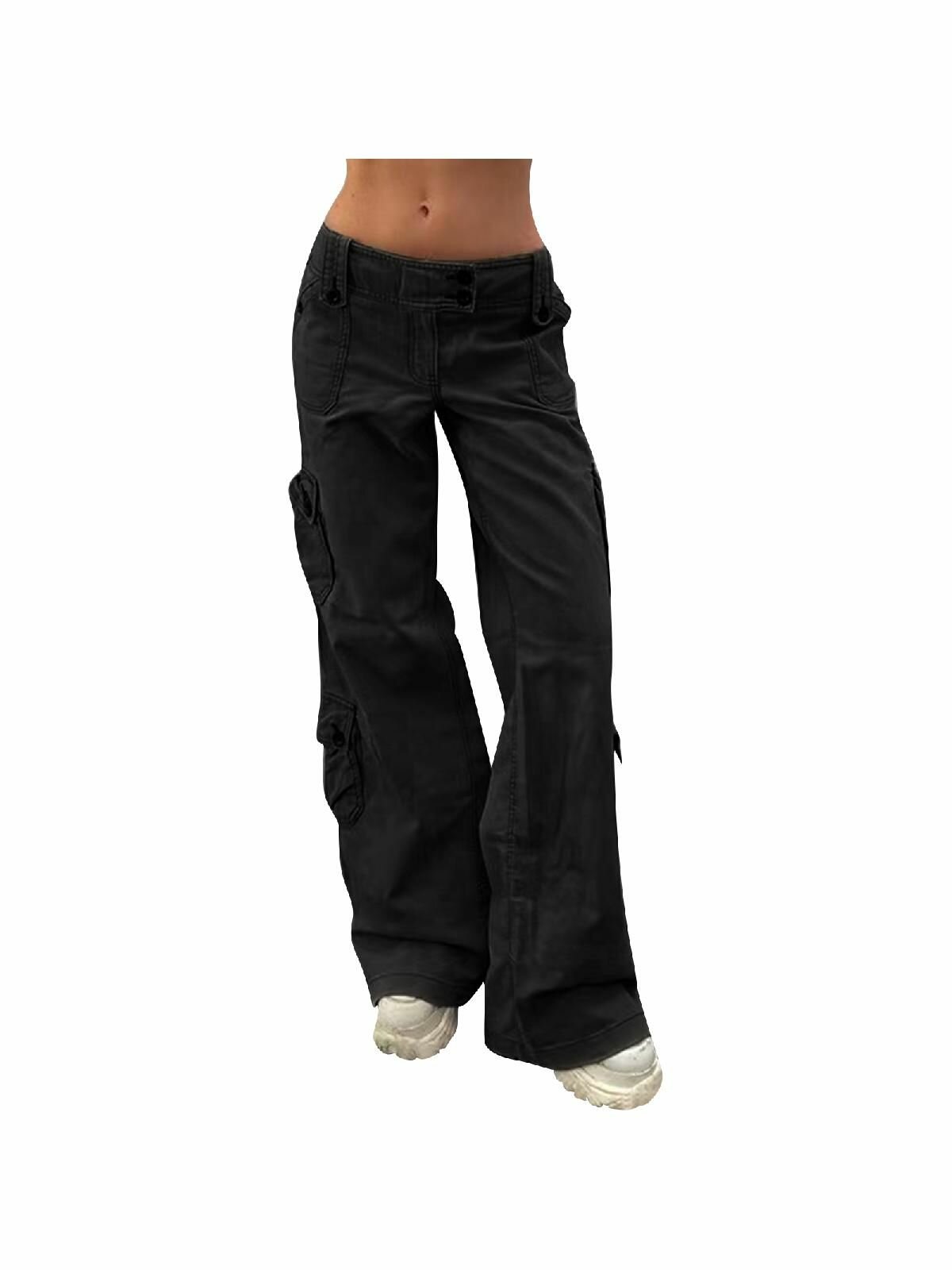 Женские парашютные брюки свободного кроя с карманами, Черный - S