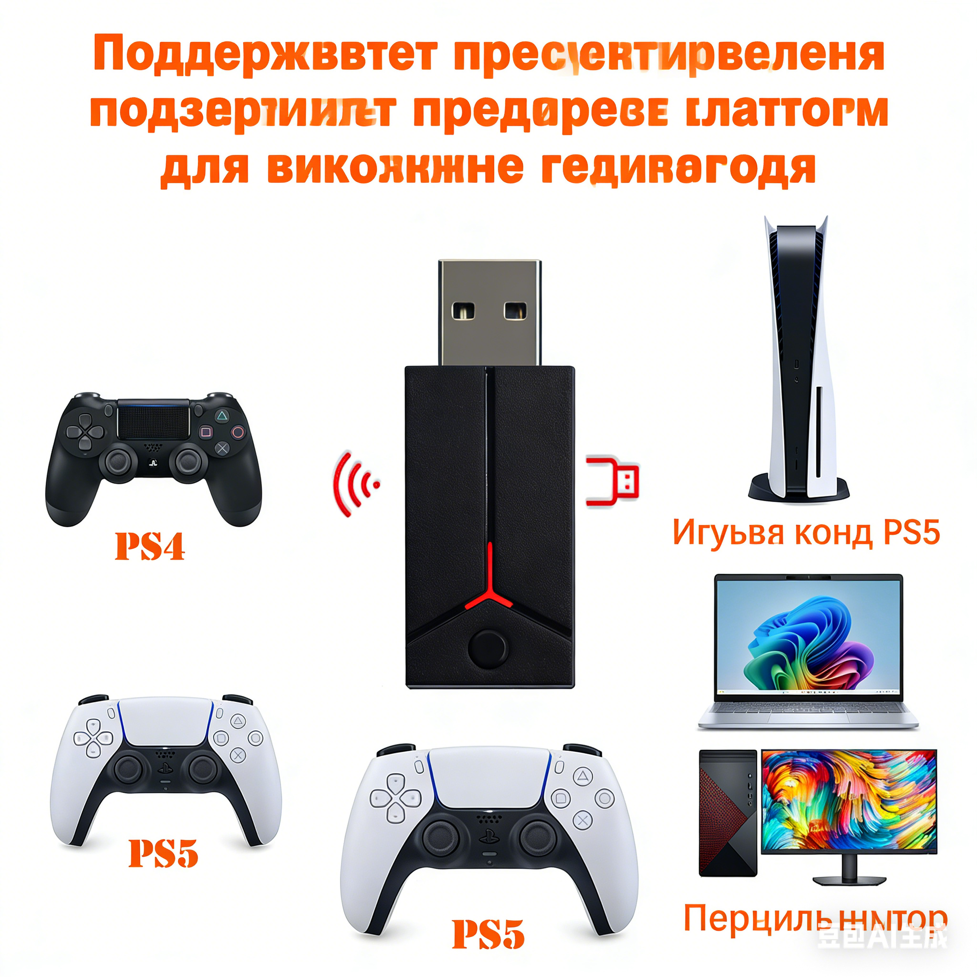 Игровой адаптер PS5 Bluetooth беспроводной конвертер подходит для PS5 / PS4 handle / PS5 host / PC для игры на PS5 — фото 1