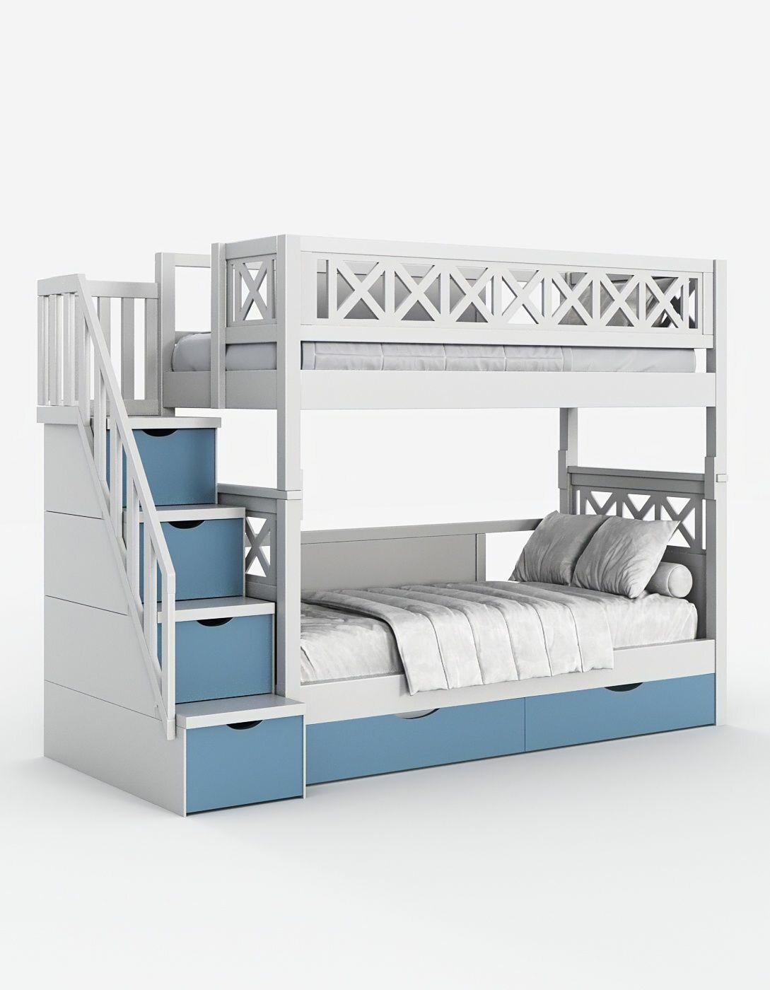 Двухъярусная кровать Прованс, спальные места 90х190. Цвет: Белый голубой