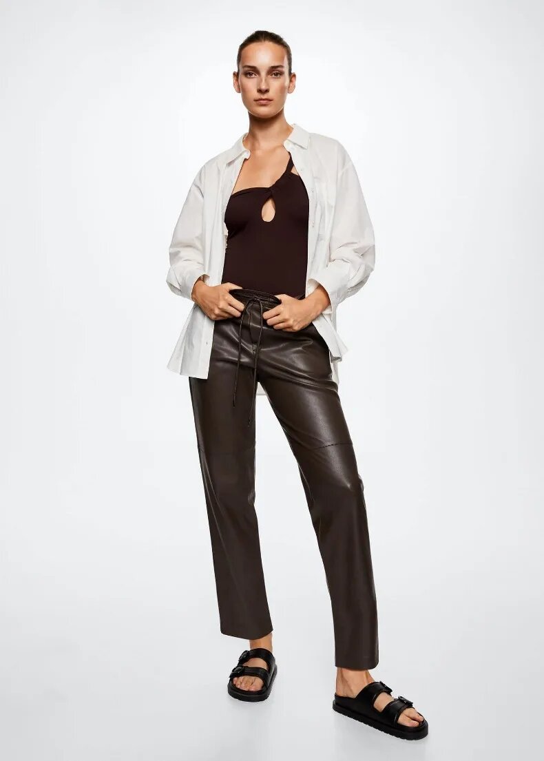 Коричневые кожаные брюки Slim-Fit XL