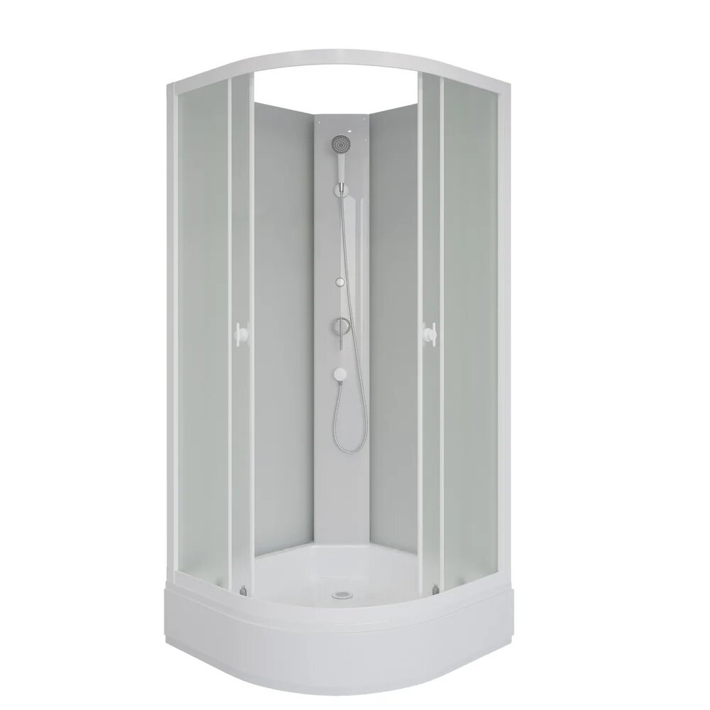 Душевая кабина Niagara Промо (Promo) P90/26/MT/BK стеклянная, 90x90, открытая (без крыши), с матовым стеклом, без гидромассажа, средний поддон, с белым профилем