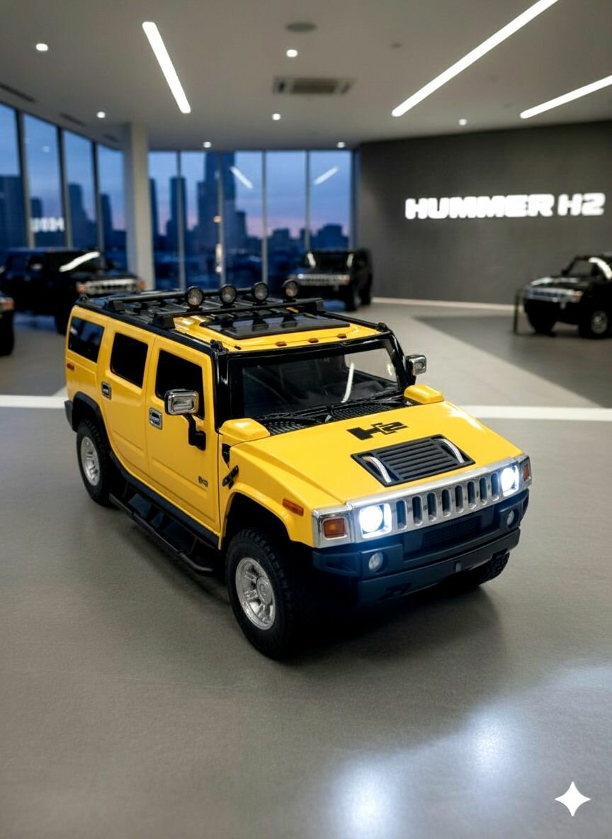 Коллекционная машинка HUMMER H2 SUV желтый, длина 20 см, масштаб 1:24