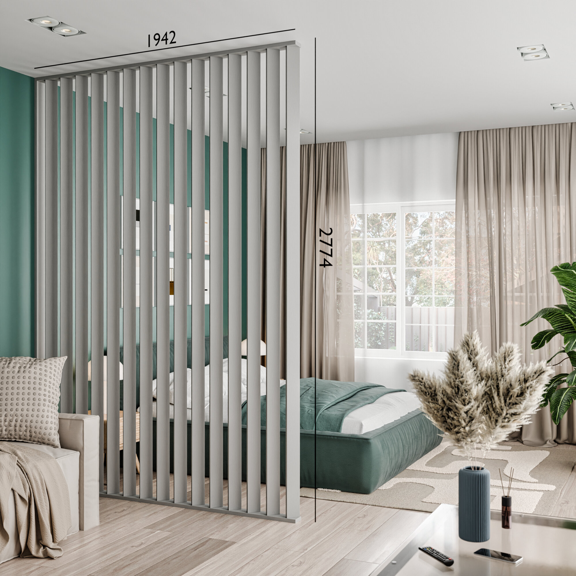 Перегородка для зонирования пространства шириной 194 см, ЛДСП , светло-серый