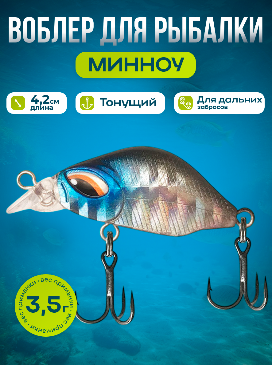 Воблер для рыбалки Фэт (Fat), тонущий, 4.2 см/3.5 г, сине-серебристая