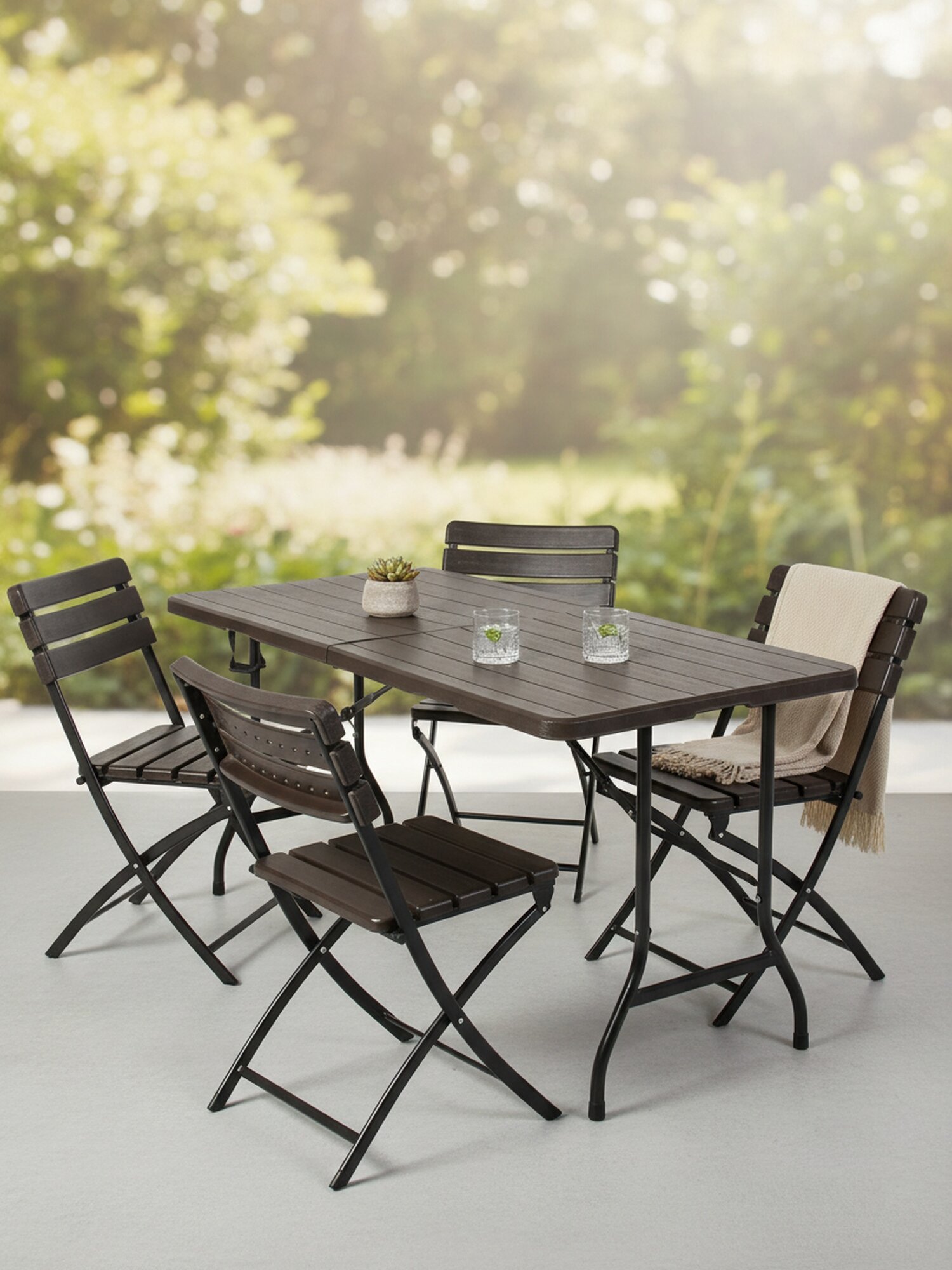 Мебель садовая Green Days Комфорт: коричневый складной стол 152х74.5х72 см, 4 стула, набор на дачу, в сад, артикул YTHD123