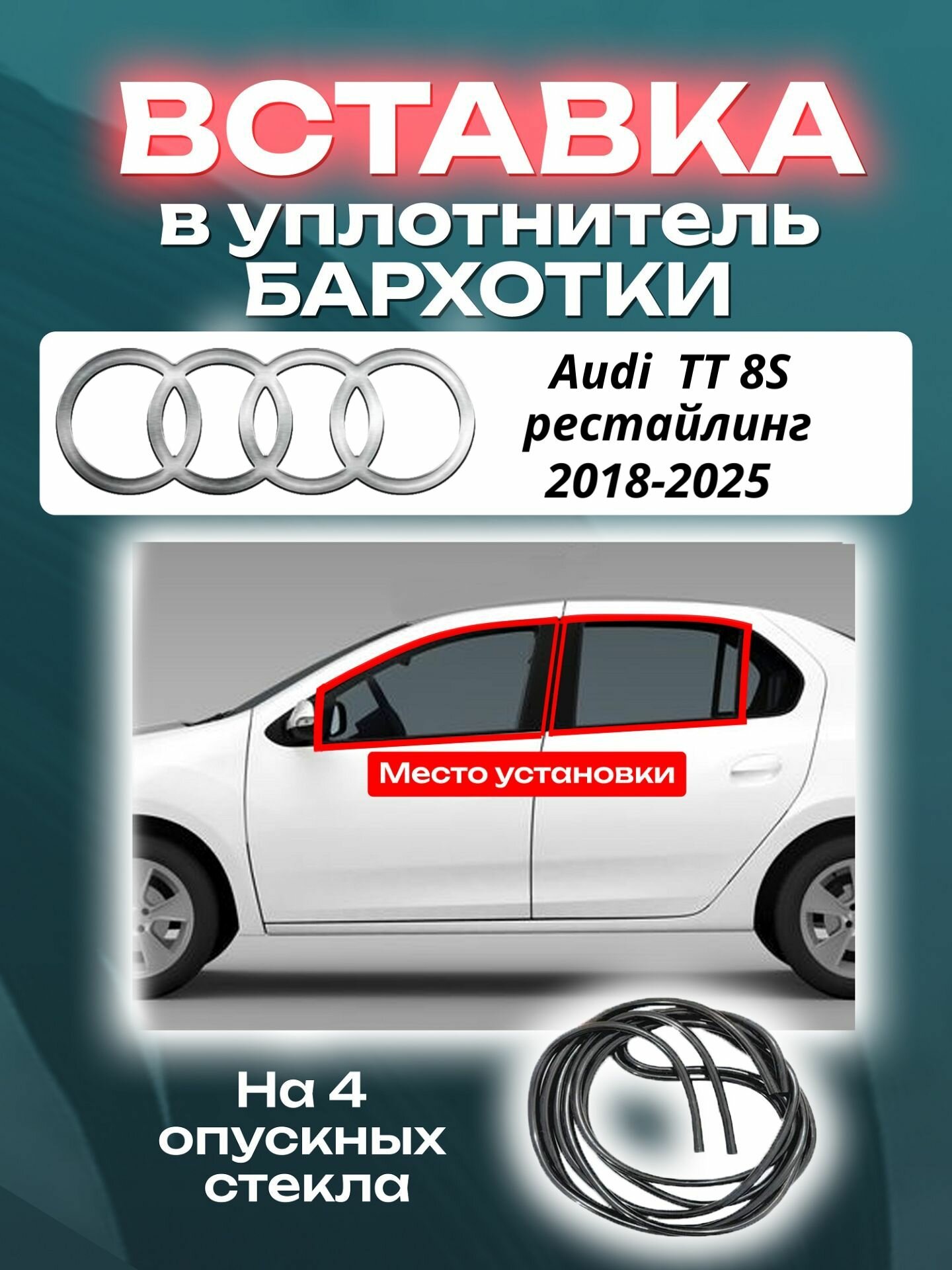 Вставка в уплотнитель бархотки стекла автомобиля Audi TT 8S рестайлинг (2018-2025)/ Ауди 8С рестайлинг