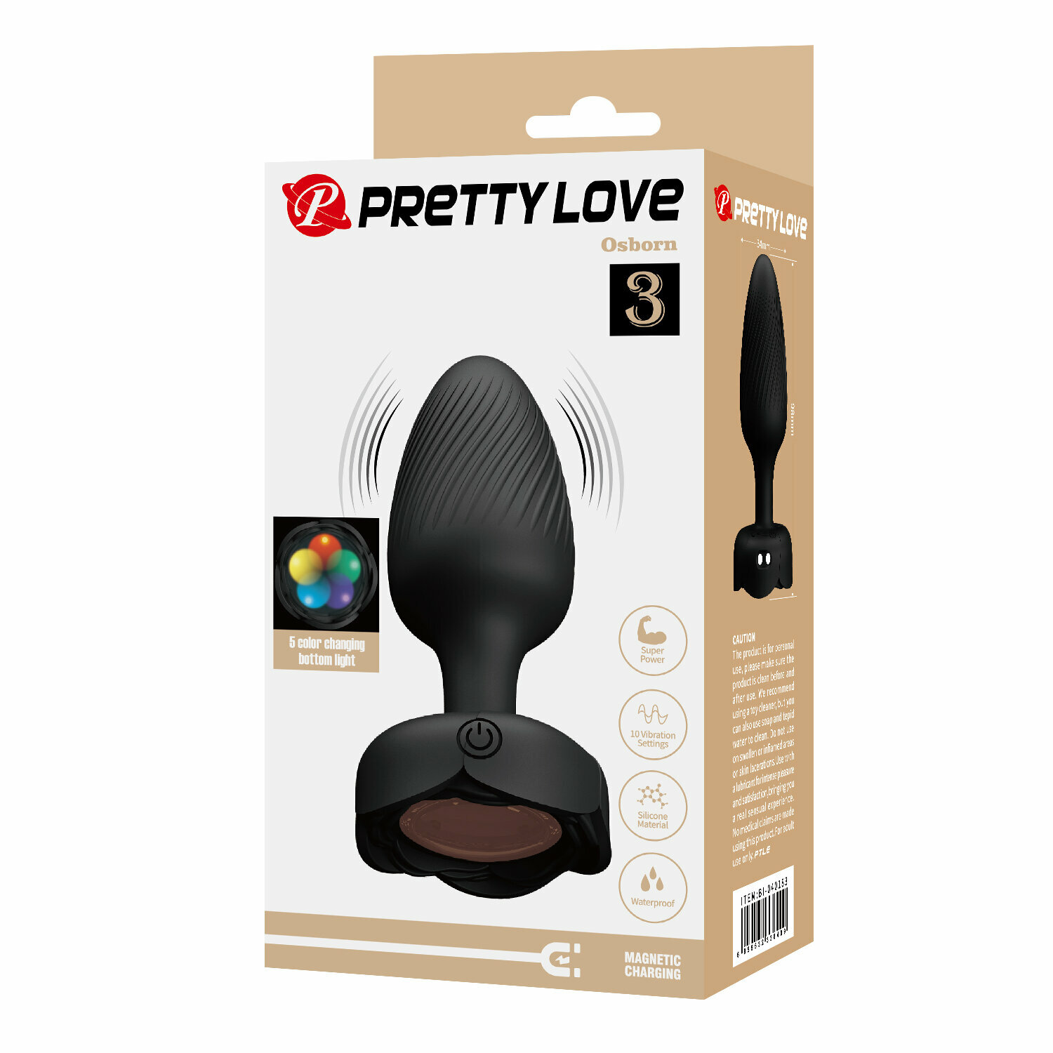 Вибростимулятор анальный Pretty Love "Osborn", 10 режимов, подсветка, силикон, черный