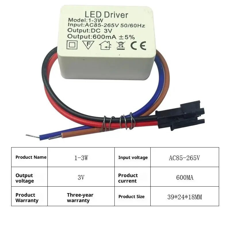 LED драйвер 1-3W 3V 600mA AC85-265V
