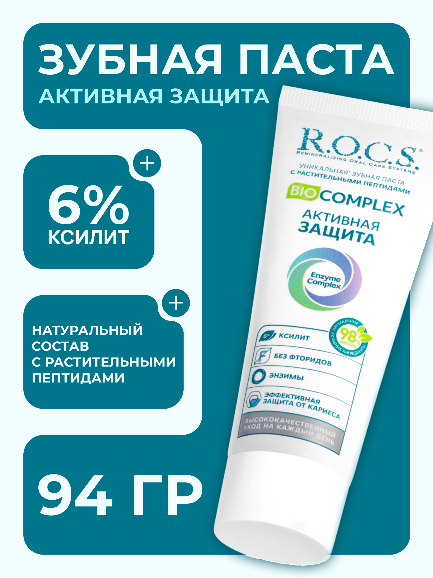 Зубная паста ROCS BIOCOMPLEX Активная защита от кариеса, 94 г