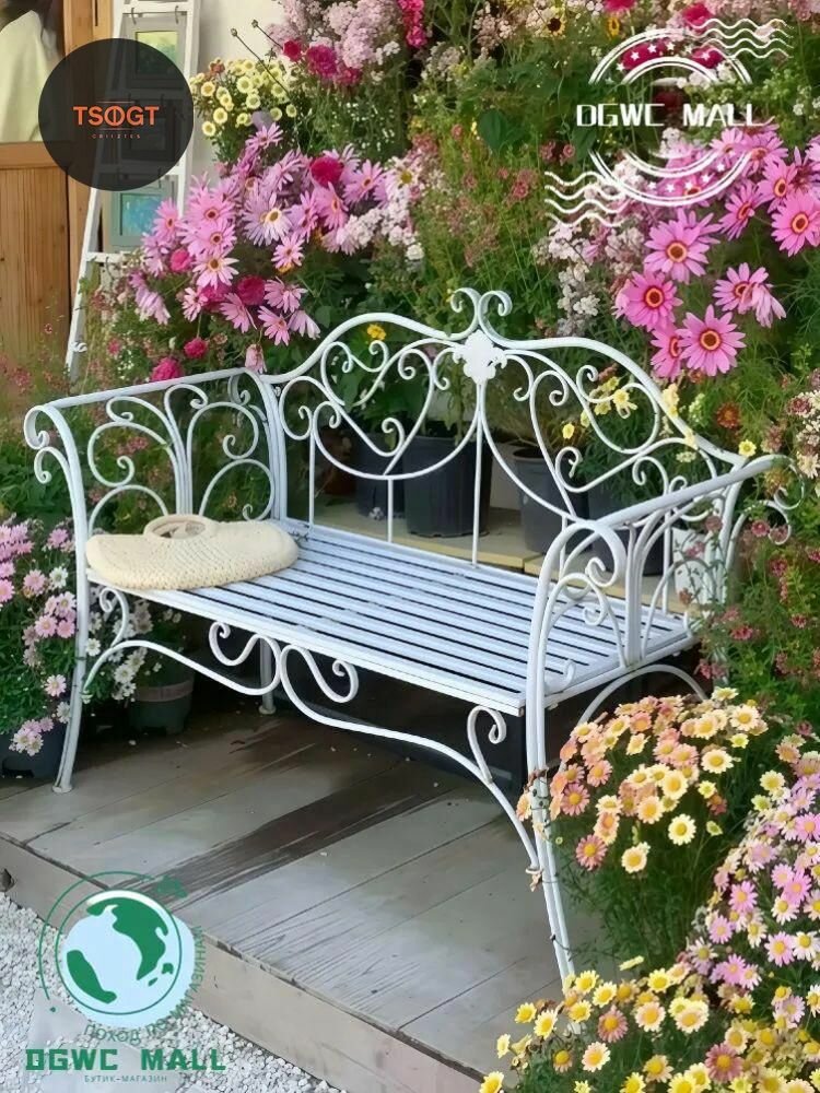Садовая скамейка из кованого железа 133×49×90 см в стиле ретро для сада, веранды, парка и ресторана