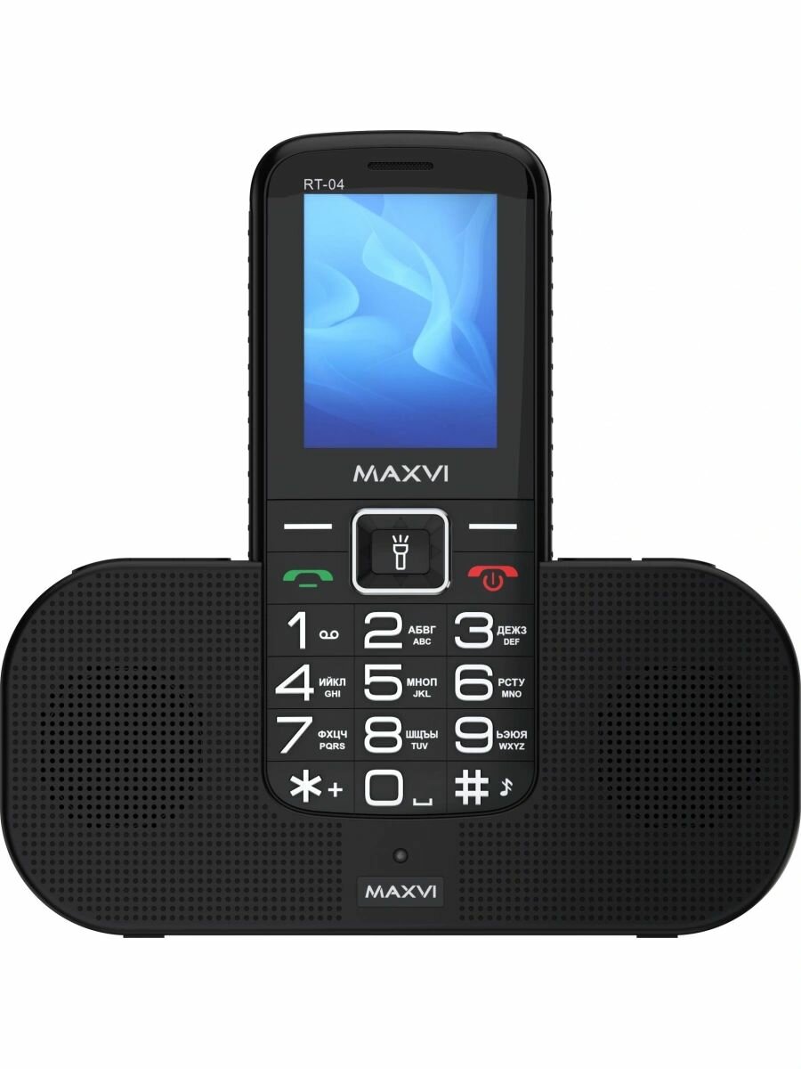 Мобильный телефон Maxvi RT-04 черный, дисплей 2.4" 320x240, 2Sim, BT, FM радио