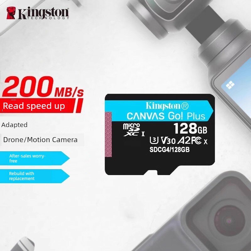 Карта памяти Kingston High-Speed SD 128 ГБ, скорость чтения 200 МБ/с, совместимая с камерами DJI и Insta360