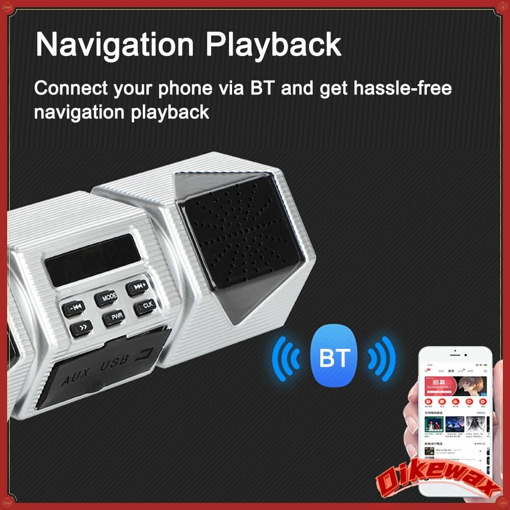 Мотоциклетная стерео-колонка 12V Bluetooth, USB, TF, AUX, FM с часами, водонепроницаемая для мотоциклов и скутеров
