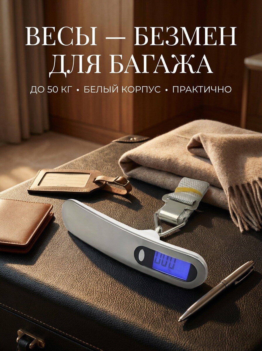 Весы - безмен для багажа, до 50кг, белый, 1шт