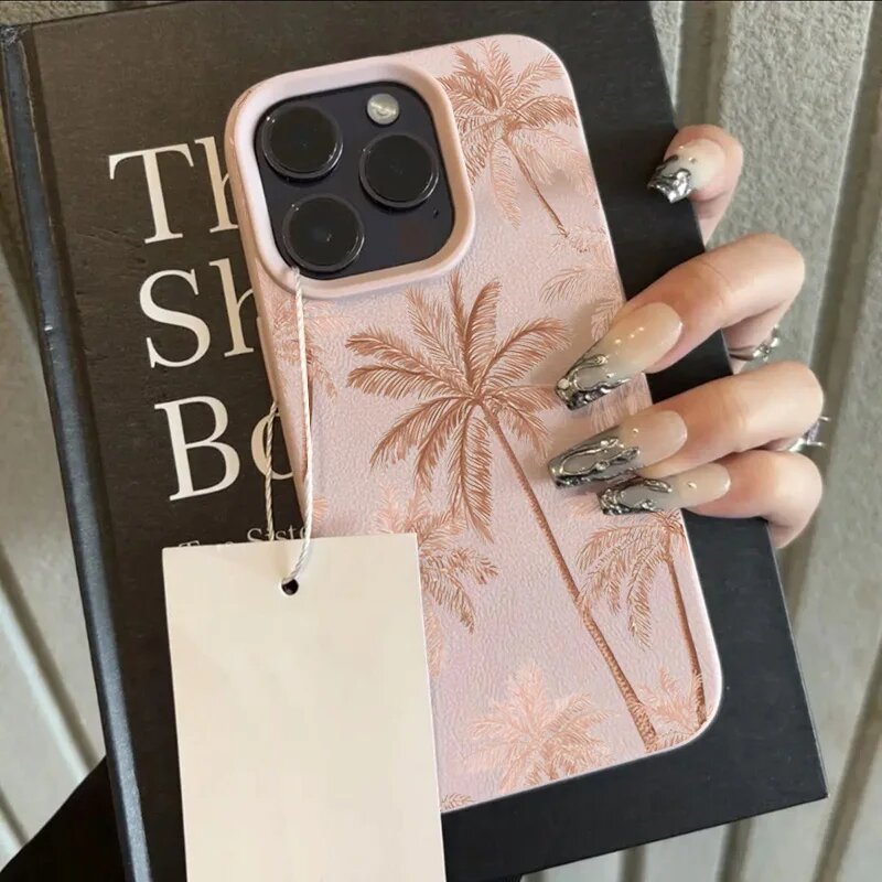 Розовый чехол для iPhone с пальмами, Pink-SCZ032319