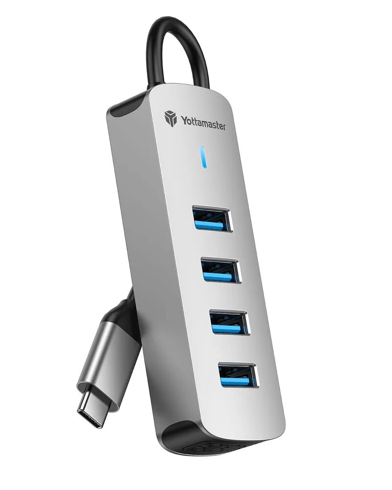 USB HUB Yottamaster PH4U-C3 хаб USB 3.2 Gen1 USB C, АБС+алюминиевый сплав USB A 3.0*4 (5 Гбит/с) для ноутбуков, серебро