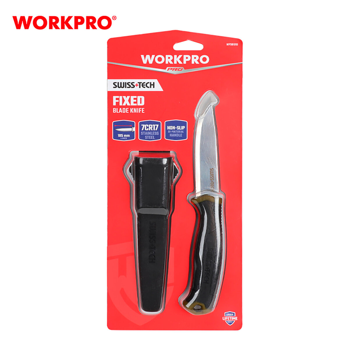 Нож строительный Workpro, в ножнах, 105 мм