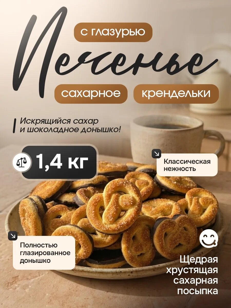 Печенье сахарное Крендельки с глазурью 1,4 кг / Остров Изобилия / Сладости к чаю