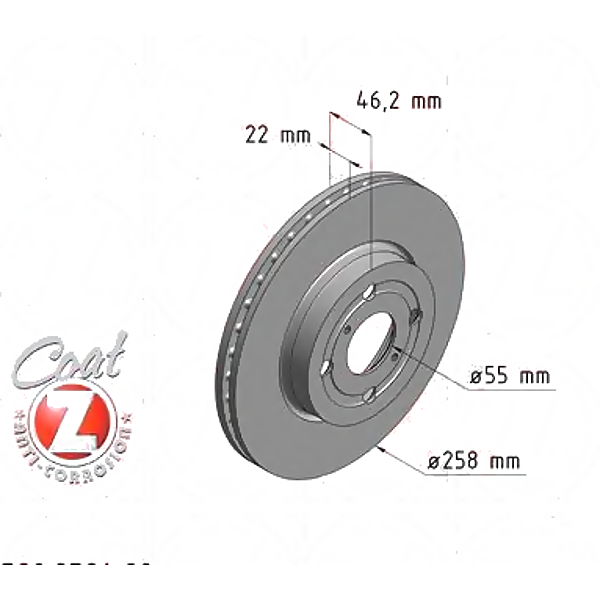 ZIMMERMANN 590.2594.20 (435120D060) диск торм toy Yaris (Ярис) 1.0 / 1.3 / 1.33vvt-i / 1.4d-4d 06- пер вент 4 отв (Комплект 2 штуки)
