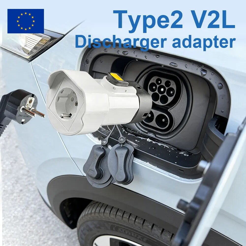 Адаптер-разрядник Type2 V2L 16A с европейской розеткой для BYD MG4, Geely, Jaecoo, For AION Y Plus