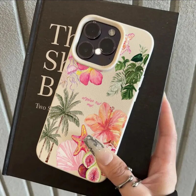 Мягкий чехол для iPhone 11 12 13 14 15 16 17 Pro Max Plus 17Air с узором «Кокосовая черепаха», цветами шелковицы и текстурой личи