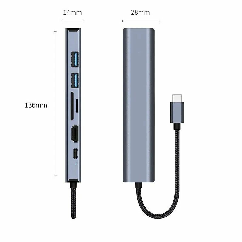USB HUB 3.0 для ноутбука 7in1 / Type-C HDMI HUB для MacBook / USB Разветвитель с HDMI 4K 30 Гц, RJ-45 1000 Мбит/С, USB 3.0x2, PowerDelivery 100W