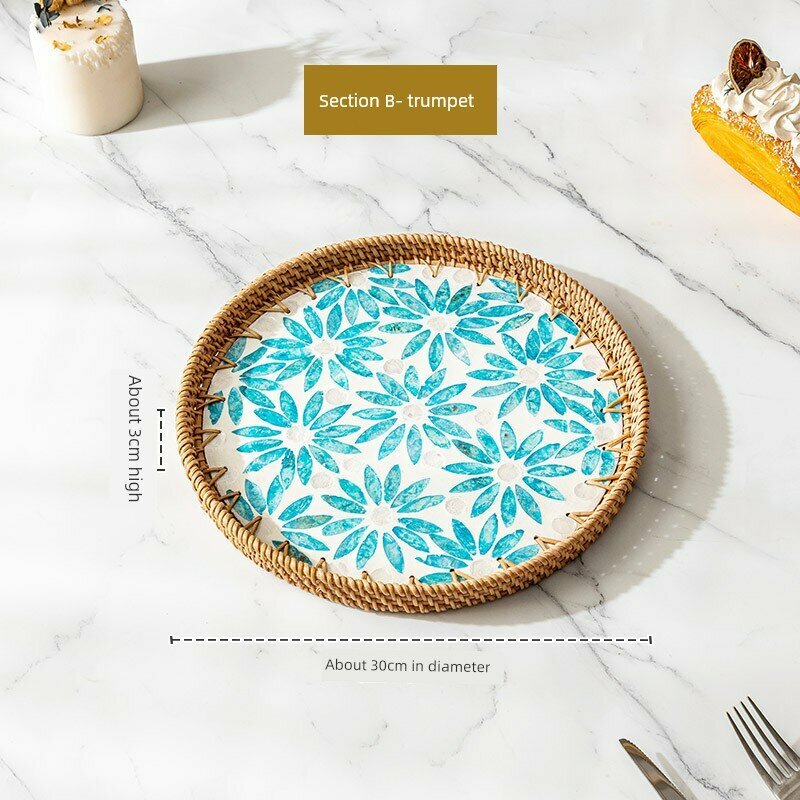 Ротанговая ракушечная косметическая подставка синего цвета малого размера для хранения макияжа