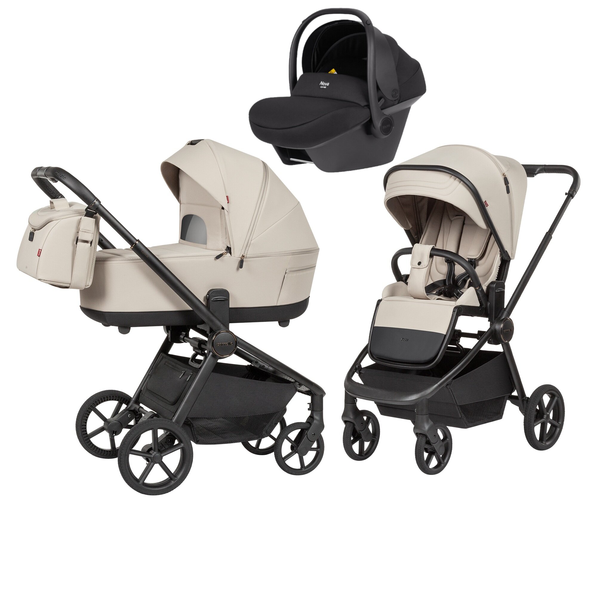 Коляска Carrello Epica CRL-8511, 3 в 1, термолюлька, шасси черное, цвет Almond beige автолюлька