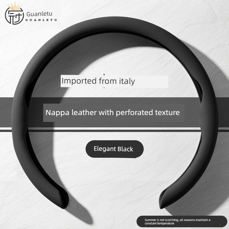 U-образная накладка на руль из кожи Nappa, универсальная подходит для авто, черный узор с отверстиями