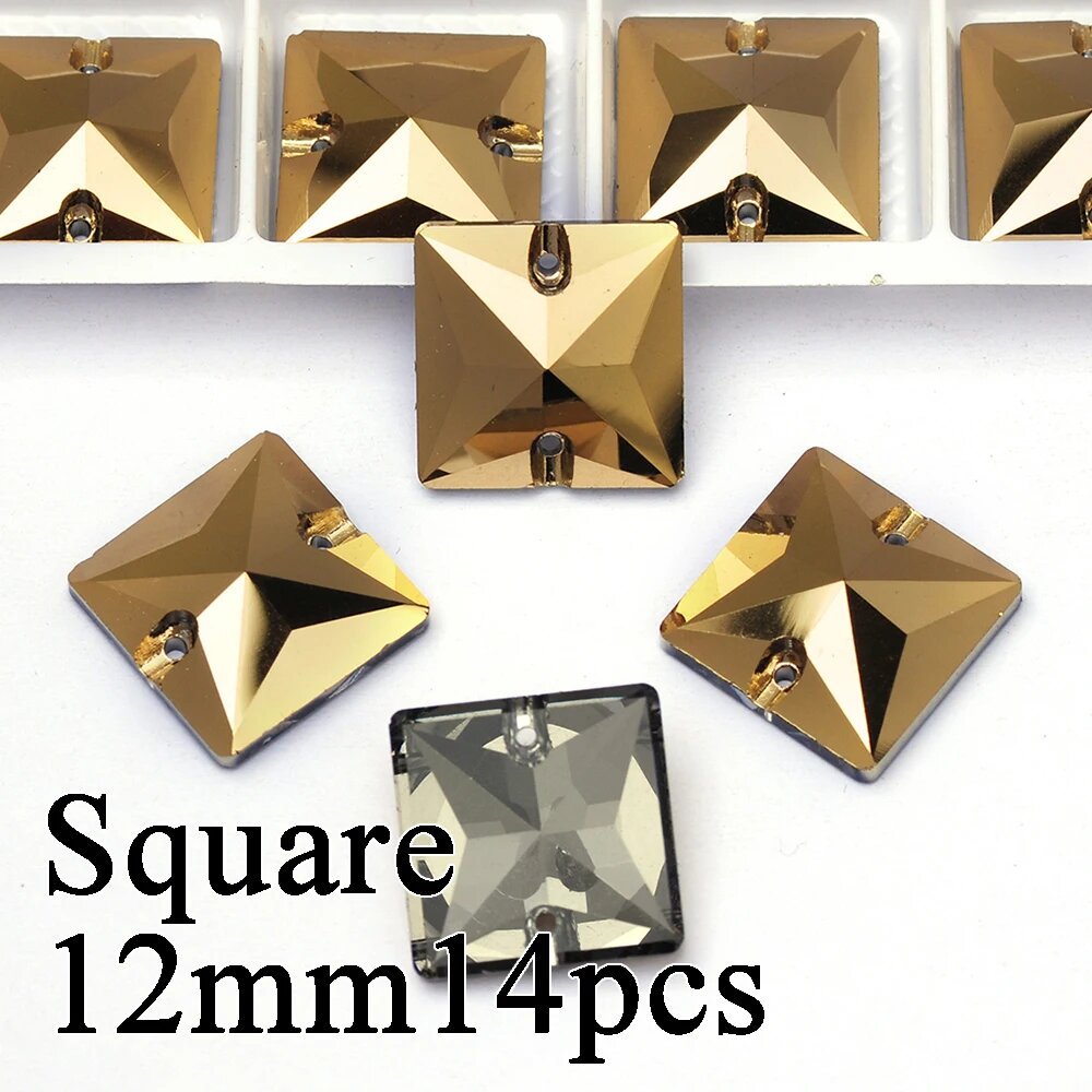 Кристаллы стразы Square 12mm, золотые, 14шт