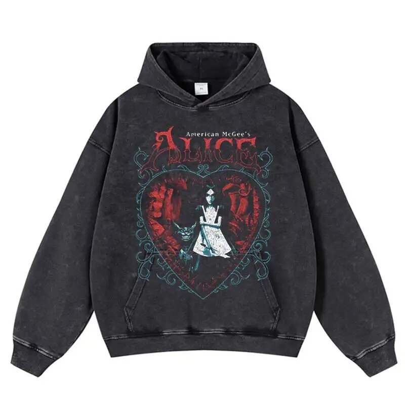 Толстовка с капюшоном "Алиса в стране чудес", Washed black