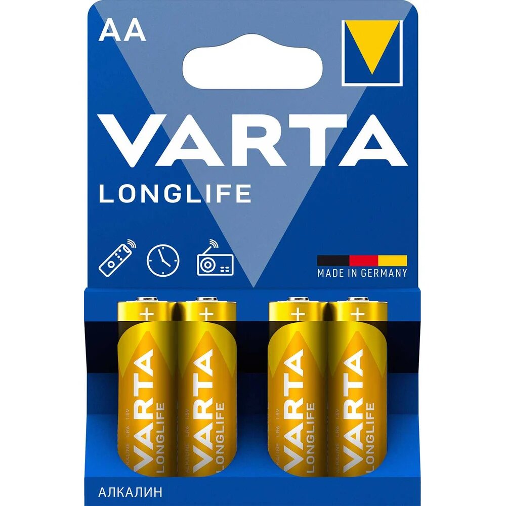 Батарейки Varta LONGLIFE AA BL4 4008496525157 04106101414 щелочной алкалиновый элемент пальчиковый AA типоразмер