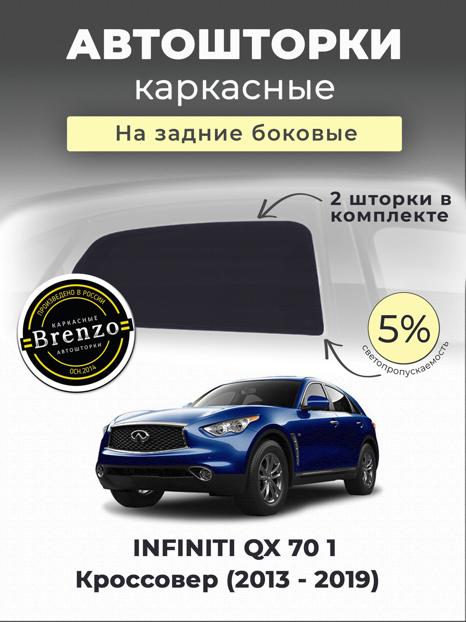 Каркасные шторки INFINITI QX 70 1 Кроссовер (2013 - 2019) на задние боковые двери 5%, сетки от солнца в машину