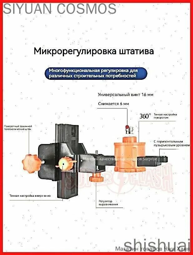 Лазерный уровень/ подходящий для лазерных нивелиров/Калибр 15 мм/6 мм/Пластиковый кронштейн