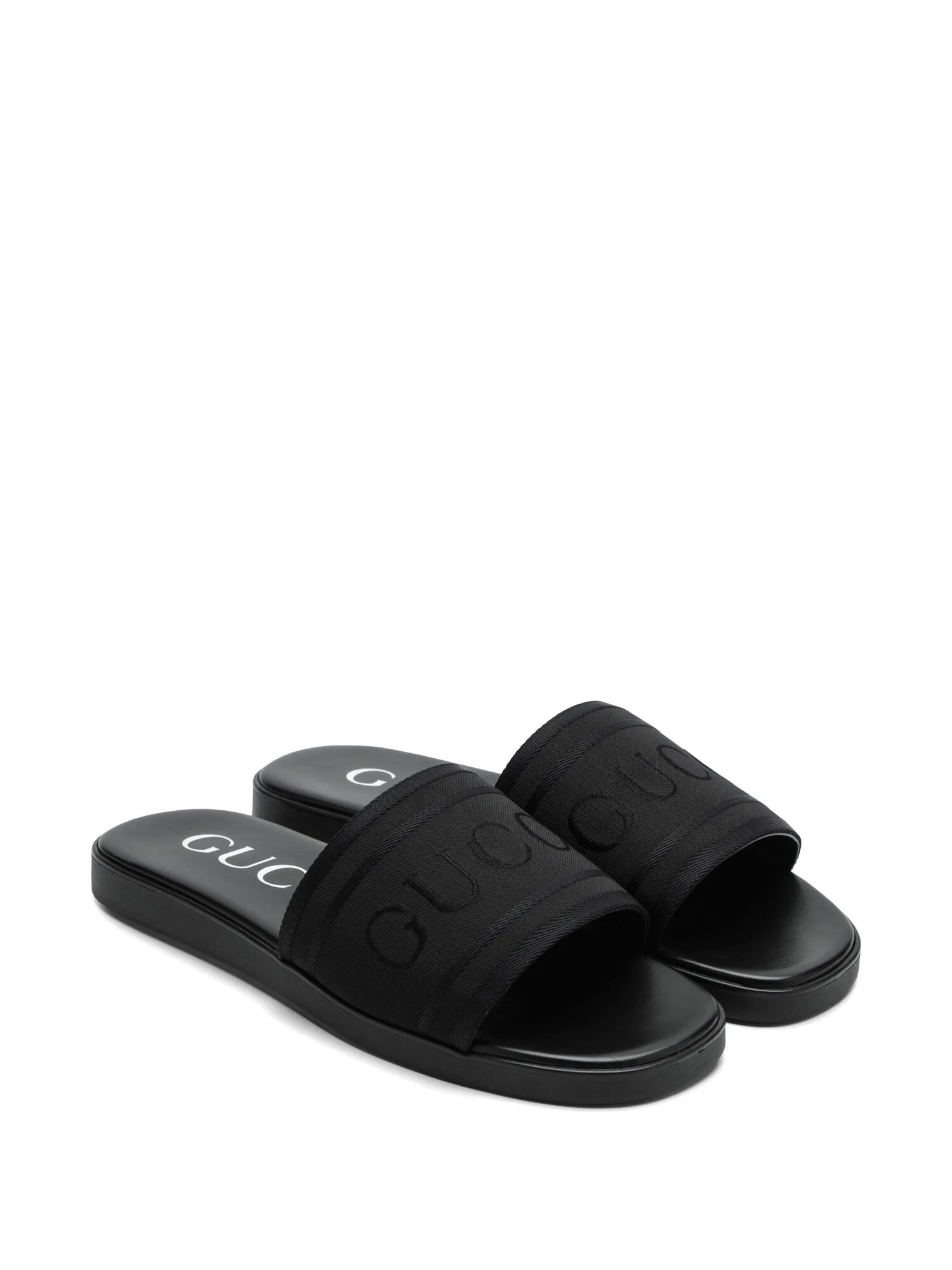 Шлёпанцы GUCCI Logo-embroidered slides, размер 7.5, black/black — фото 1